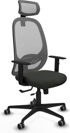 Piqueras y Crespo Schwarzer B&uuml;rostuhl mit 1D-Armlehnen, h&ouml;henverstellbarer Lendenwirbelst&uuml;tze und h&ouml;henverstellbarem Kopfteil, Neigungs- und Neigungsverstellung, ausges