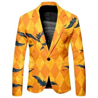 Generic Costume imprimé sur le thème dHalloween 2026 pour hommes, décontracté, ample, confortable, style gothique, veste de jeu de rôle, jaune, XXL
