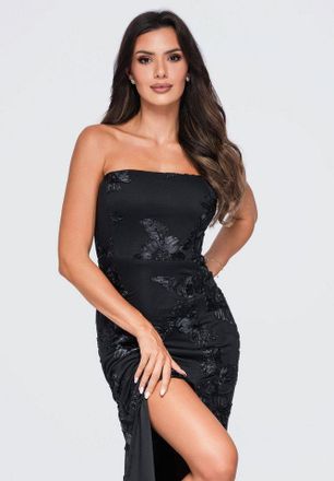 Ombre Abendkleid Damen Abendkleid Maxi mit floralem Design Schwarz S (kein Set, 1-tlg) hoher Schlitz