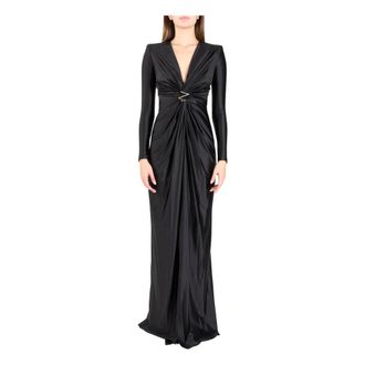 Elisabetta Franchi Femme, Robes, Noir, Taille: 38 FR Longue robe rouge de soir&eacute;e avec manches longues