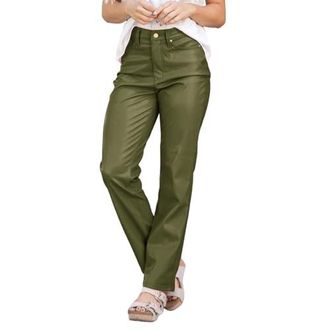 Generic Femme Pantalons Simili Cuir Pantalon Droit Taille Haute en Cuir PU Pantalon de Loisirs Y2k R&eacute;tro Pantalon Chic &eacute;Lastique Leggings Pantalon en Cuir Noi