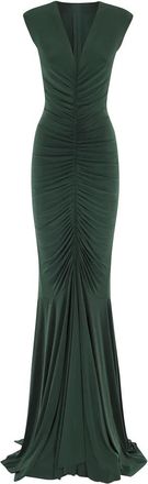 Norma Kamali Femme, Robes, Vert, Taille: 36 FR Robe Fourreau Sir&egrave;ne Fronc&eacute;e &agrave; Col V Profond