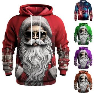 Generic Sweat à capuche de Noël amusant pour homme - Grande taille - Tenue de Noël à manches longues - Costumes de Noël tendance - Vêtements de vacances - Cad