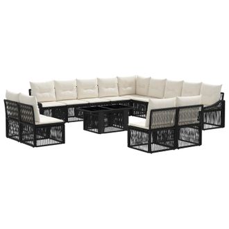vidaXL Set Divano Da Giardino 14 Pz Nero E Bianco Crema Vidaxl
