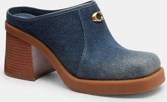 Coach Sculpted C Pantoletten Aus Denim Im Used-Look Mit Absatz