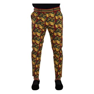 Dolce & Gabbana Homme, Pantalons, Multicolore, Taille: M Pantalon Fusel&eacute; en Coton Logo Mania