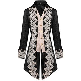 Generic 2024 Veste Queue De Pie Longue Homme Style Victorien Veste M&eacute;Di&eacute;Vale Vintage Longues &agrave; Col Montant Veste Steampunk Manteaux Manches Longues Costume Co
