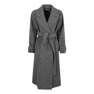 Max Mara Manteau crois&eacute; en laine &agrave; chevrons - Femme - Manteaux - Gris - Taille: 38 FR