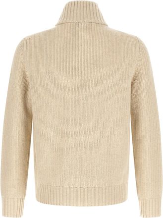 Moncler Virgin Wool Ribbed Cardigan - Beige