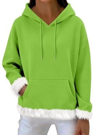 Generic Sweat à capuche à col en peluche pour femme - Pull de Noël surdimensionné à manches longues - Sweat à capuche ample et décontracté pour femme, Vert, X