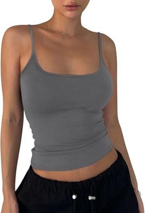 Onsoyours Débardeur Femme à Bretelles Spaghetti Haut Sexy Slim Fit Camisole Été Basique Couleur Unie Tank Top A Gris Foncé S
