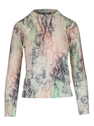 Kinross Cashmere snakeskin-print long-sleeved top - Nude