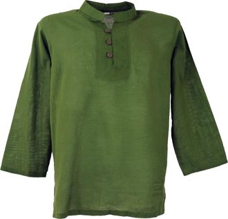 Guru Shop Yoga Hemd, Goa Hemd mit Knopfleiste - Olive, Herren, Baumwolle, Size:XL