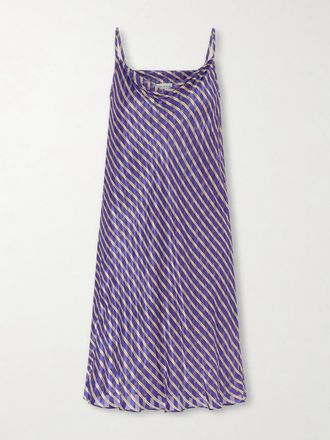 Dries Van Noten Midikleid Aus Satin Und Chiffon Mit Streifenmuster - Lila