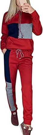 ORANDESIGNE Femmes 2 Pi&egrave;ce Surv&ecirc;tement Combinaison Sweats &agrave; Capuche Sweatshirts + Pantalon Joggers Ensemble de Sport Suit Z Rouge 36