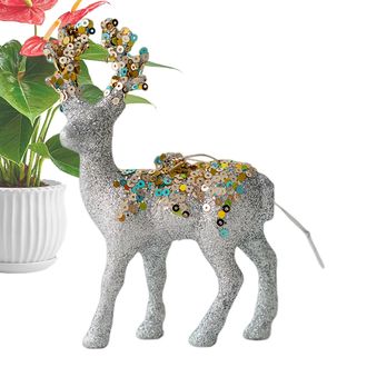 Generic Glitzer Rentier Figur - Beflockte Weihnachten Dekorative Statue, Handgemalte Urlaub Ornament Mit Elegante Verarbeitung, Langlebiges Harz Handwerk | Sa