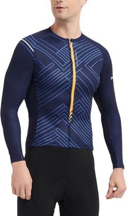 Santic Maillot Cyclisme Homme Manches Longues Vetement Cycliste pour VTT v&eacute;los de Route avec Poche Bleu EU XXXL
