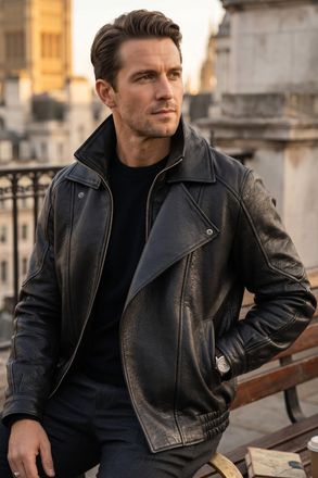 Infinity Leather Herren Schwarze Lammleder-Biker-Bomber-Blouson-Jacke - Passage