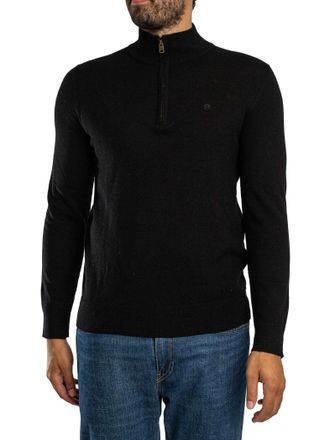 Superdry Ess LW Wollmischung 1/2 Rei&szlig;verschluss Strickpullover, Schwarz