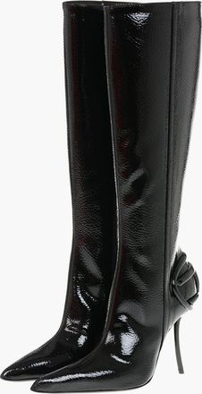 Diesel Stiefel aus gl&auml;nzendem veganem Leder D-TEN&HALF HB mit tonalem Oval-D-Logo Absatz 8cm Diesel