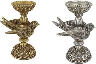 DKD Home Decor Kerzenhalter Silber Gold Harz Vogel (16,6 x 11,6 x 24,5 cm) (2 Stück) (Referenz: S3026376)