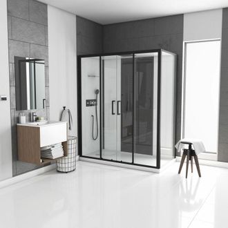 Aurlane Aurlane - cabine de douche rectangle 170x90x207.5cm blanche avec profile noir mat receveur plat - infinity low