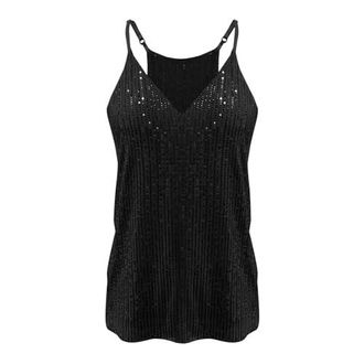 Generic Camisole &agrave; paillettes pour femme Y2K - Haut caraco &agrave; paillettes tendance et polyvalent - D&eacute;contract&eacute; &agrave; bretelles r&eacute;glables - Couleur pure - Caraco &agrave; b