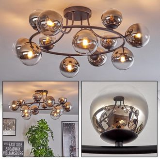 HOFSTEIN Deckenleuchte Chehalis, 12-flammige Deckenlampe aus Metall/Glas in Schwarz/Chrom/Rauch/Klar, Leuchte im Retro/Vintage-Design (Schirme &Oslash; 10, 12 cm), G9