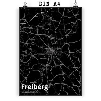 Mr. & Mrs. Panda Bild Freiberg DIN A4 - Geschenk, Stadt Dorf Karte Landkarte Map Stadtplan, Wanddekoration, Wandposter, Wanddeko, kinderzimmer poster, Poster