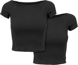 Urban Classics Ladies Off Shoulder Rib Tee 2-Pack T-Shirt, Noir et Noir, XS Femmes