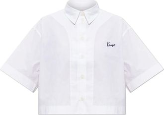 Kenzo Femme, Blouses et Chemises, Blanc, Taille: 40 FR Chemise Courte avec Logo Brod&eacute;
