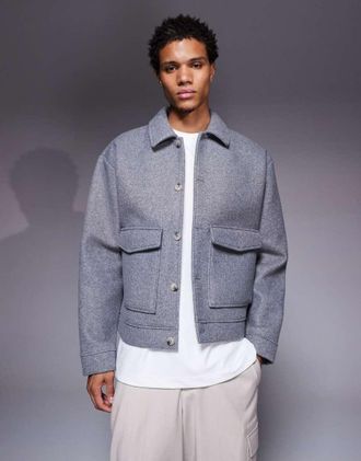 Asos Hochwertige, kastige Filz-Hemdjacke in Grau mit lockerem Schnitt