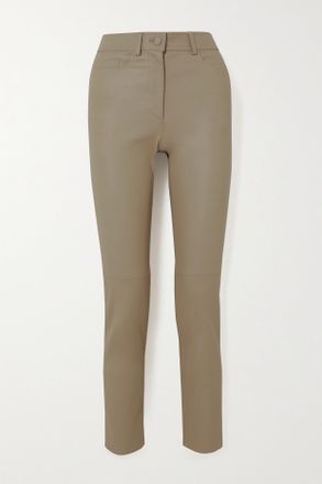 Joseph Pantalon Slim Raccourci En Cuir Teddy - Vert