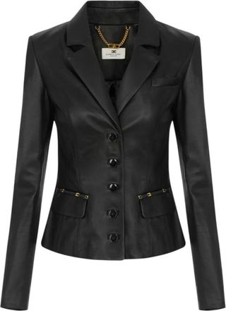 Elisabetta Franchi Blazer en cuir &agrave; un bouton - Femme - Vestes - Noir - Taille: 36 FR