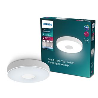 Philips Coiner SceneSwitch LED Deckenleuchte, rund, 24 W, 2800 Lumen, 4000 K, Weiß, IP20, kühlweißes Licht, 3 Lichteinstellungen