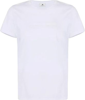 Elisabetta Franchi Femme, Tops, Blanc, Taille: 44 FR T-shirt en jersey avec logo brod&eacute;