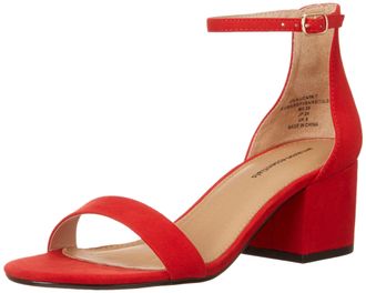 Amazon Essentials Damen Sandale mit Absatz und Zwei Riemchen, Kräftiges Mohnrot, 44 EU Weit