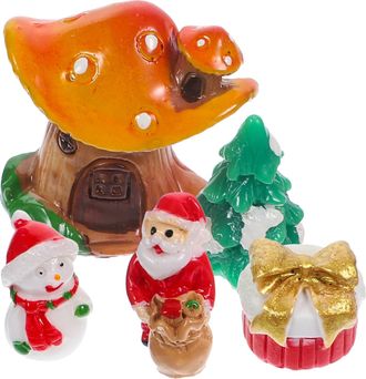 Angoily 5 St&uuml;ck Weihnachtsdekorations aus Kunstharz Miniatur Weihnachtstischdeko Wetterbest&auml;ndig Kleine Mikroszenen Ornamente f&uuml;r Regale Schreibtische und B&uuml;r