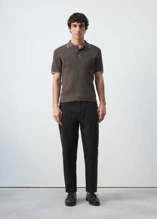 Mango Feinstrick-Poloshirt mit Fischgr&auml;tmuster schokolade - Herren - XXL - MANGO MAN