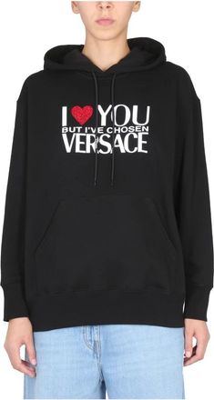 Versace Femme, Sweatshirts et sweats &agrave; capuche, Noir, Taille: 34 FR I Love You Sweat &agrave; capuche
