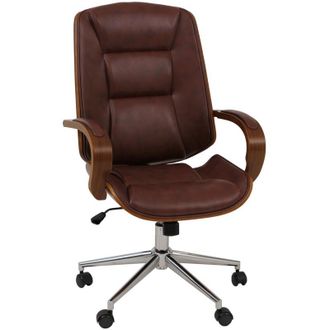 Hhg [NEUWERTIG] B&uuml;rostuhl HHG-539, Drehstuhl Chefsessel, Kunstleder (280g/m&sup2;) Bugholz MVG-zertifiziert Walnuss-Optik rotbraun
