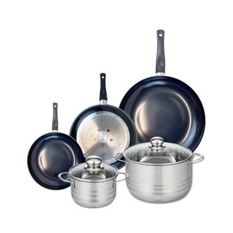 Fackelmann ELO 9744750 Batterie de cuisine 5 pièces, Ensemble de 3 Poêles de cuisson 20, 24 et 32 cm et 2 faitouts 16 et 24 cm Elo Prima Brillant, inox, inductio