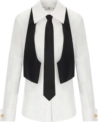 Elisabetta Franchi Femme, Blouses et Chemises, Blanc, Taille: 40 FR Chemise en coton avec cravate et gilet