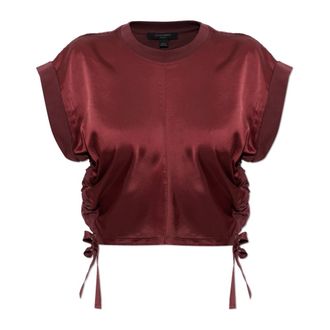 AllSaints Femme, Blouses et Chemises, Rouge, Taille: 42 FR Mira T-Shirt Courte Satin &agrave; Cordon