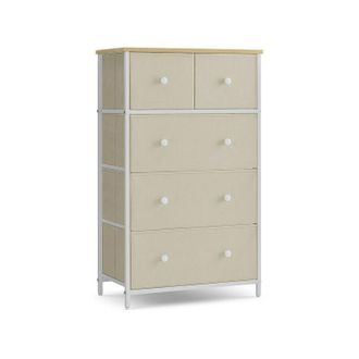 Songmics Songmics - Commode, Meuble de Rangement, avec 5 Tiroirs en Tissu, Style Industriel, pour Salon, Entr&eacute;e, Couloir, Chambre dEnfant, Jaune Camel et
