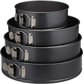 Relaxdays Springform Set, 4-teilig, Ø 18/24/26/28 cm, antihaftbeschichtet, bis 220 °C, runde Kuchenbackformen, grau