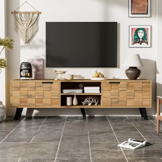 Merax Moderner TV-Schrank mit 2 T&uuml;ren und 2 offenen F&auml;chern, Holzmaserung, 160,5 x 35,5 x 45 cm - TV-M&ouml;bel mit D&auml;mpfungsscharnieren, Saugroboter-freundlich 