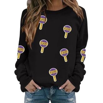 Generic Sweat-shirt imprim&eacute; tendance &agrave; manches longues en polaire douce &agrave; paillettes pour femme - Pull d&eacute;contract&eacute; &agrave; col rond - Haut &agrave; manches longues - Noir