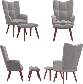 vidaXL Relaxsessel mit Hocker Hellgrau Samt - Samtsessel - Wohnraumgestaltung - Bequemlichkeit - Lounge Chair - Sessel Mit Hocker - Home & Living