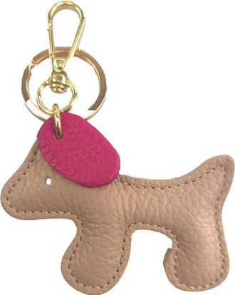 modamoda.de SA05 Leder Schl&uuml;sselanh&auml;nger, Taschenanh&auml;nger, handmade in Italy (Hund/Rosabeige)